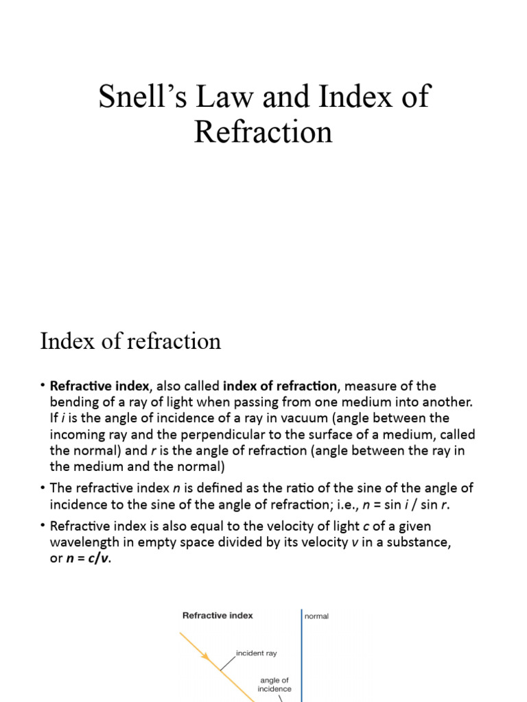 Snells Law and Index of Refraction | PDF | Art