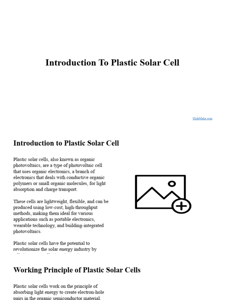 Introduction To Plastic Solar Cell | PDF
