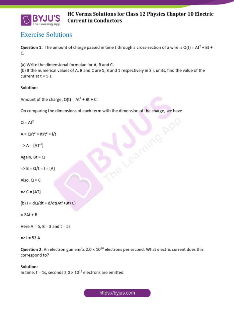 HC Verma Solutions Class 12 Physics Chapter 10 Electric Current in ...