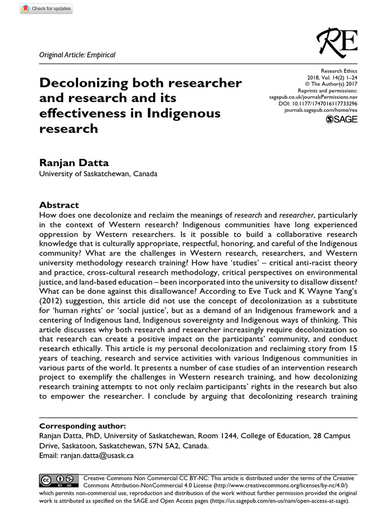Decolonizing Both Researcher and Research and Its Effectiveness in ...