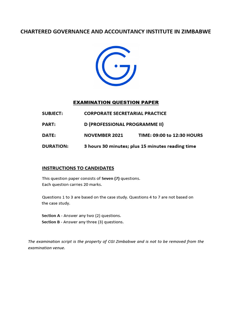 Corporate Secretarial Practice November 2021 Quesion Paper | PDF ...