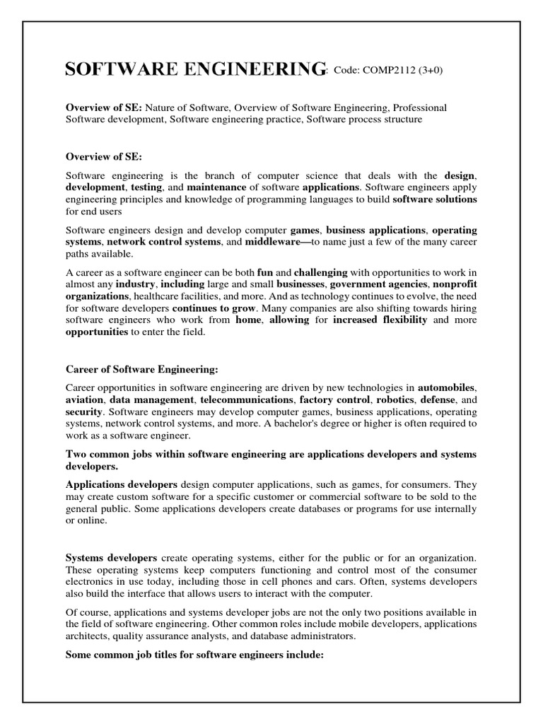 SE W1 Introduction | Download Free PDF | Software Engineering | Software Development