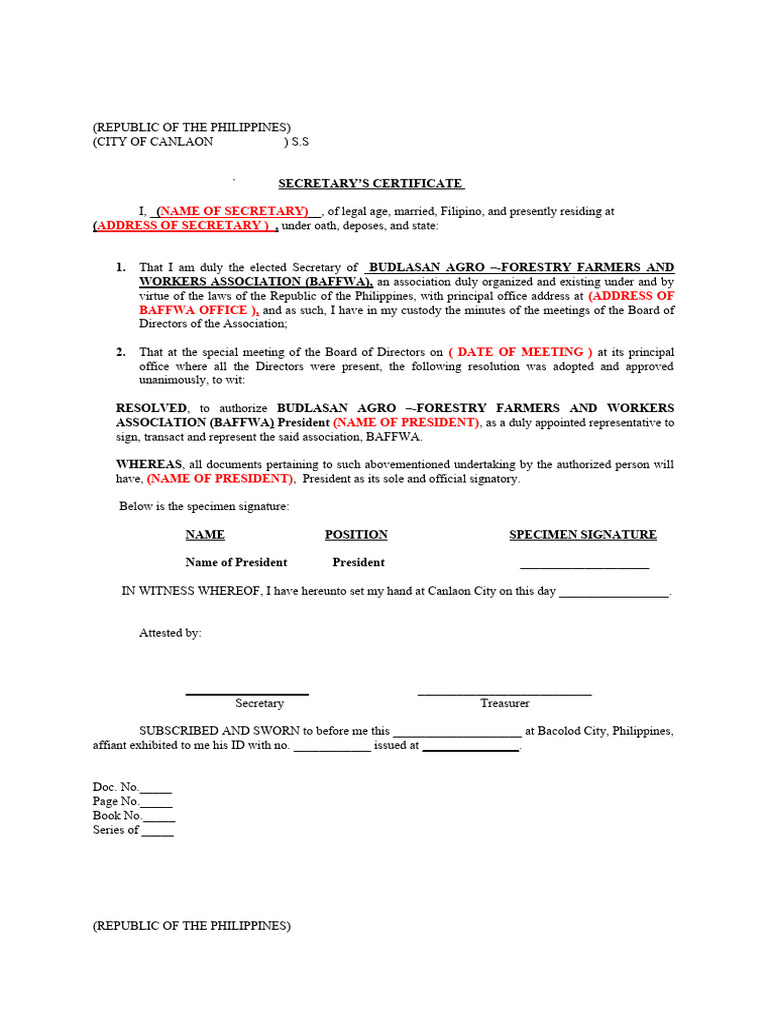 secretary's certificate | PDF | Civil Law (Common Law) | Authentication