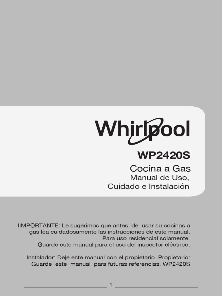 Manual Cocina Gas WP2420S Whirlpool | PDF | Estufa de cocina | Ventilación (Arquitectura)