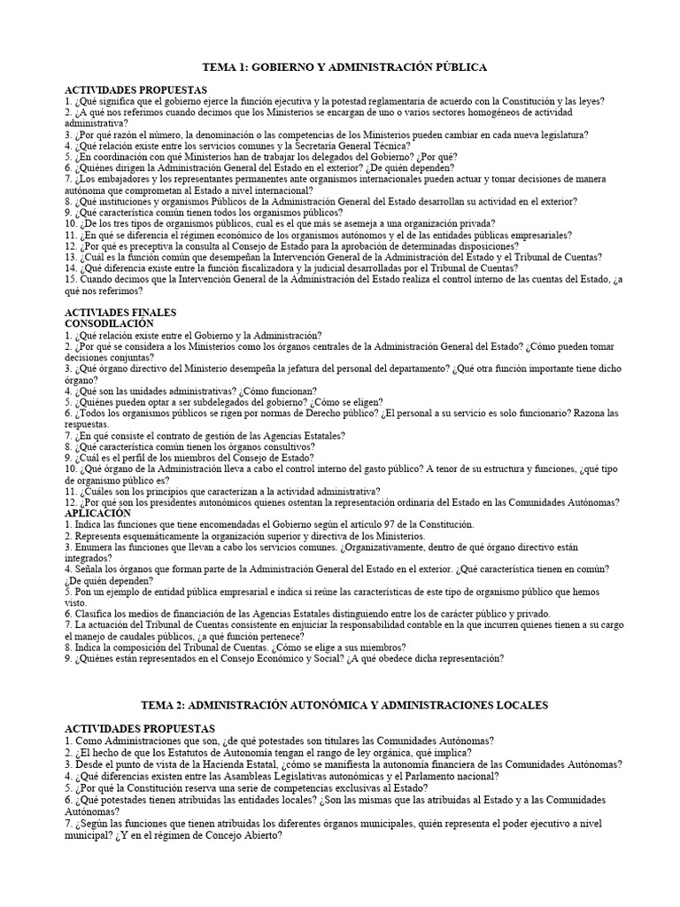 Preguntas Tema 1 Gestion | PDF | Gobierno local | Estado (política)