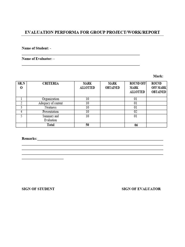 Evaluation Performa For Group Project | PDF | Career & Growth | Business