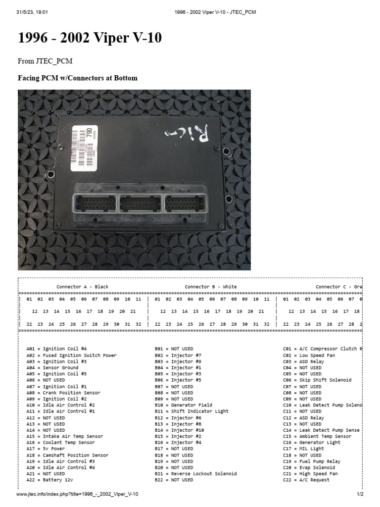 1996 - 2002 Viper V-10 - JTEC - PCM | PDF | Measuring Instrument ...