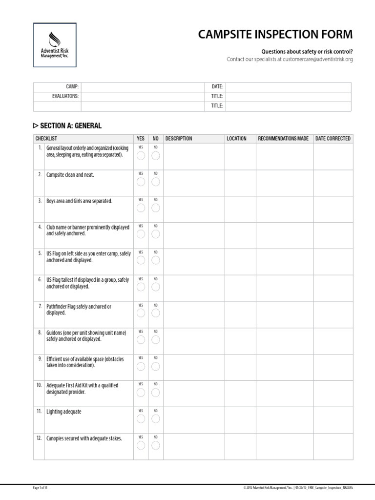 FRM_Campsite_Inspection_IADENG | PDF | Kitchen | Camping