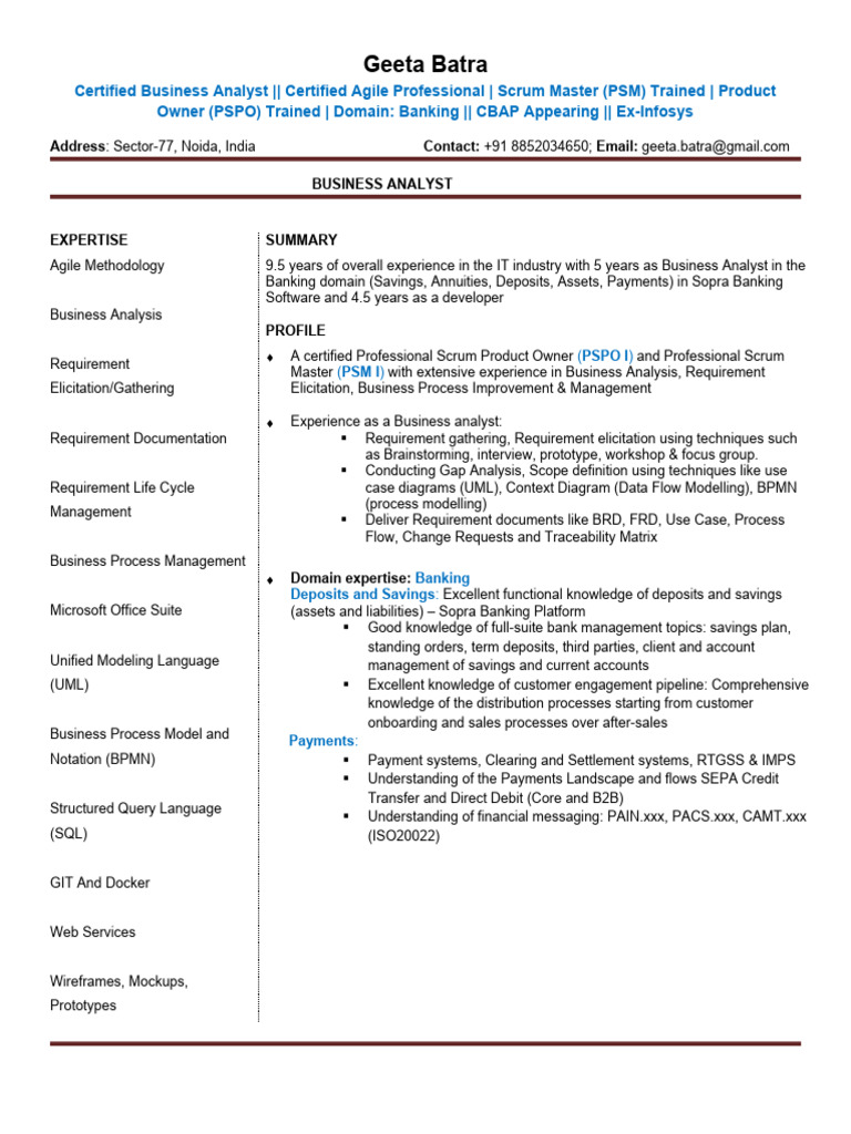 Agile BA CV Template - GEETA | PDF | Agile Software Development | Scrum (Software Development)