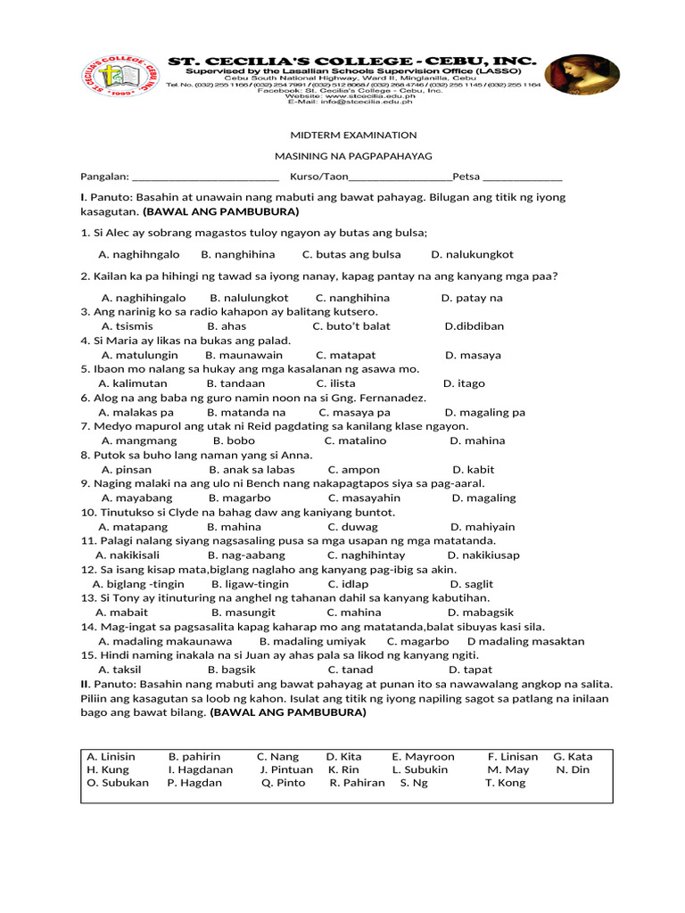 Midterm Examination Fil.2 | PDF