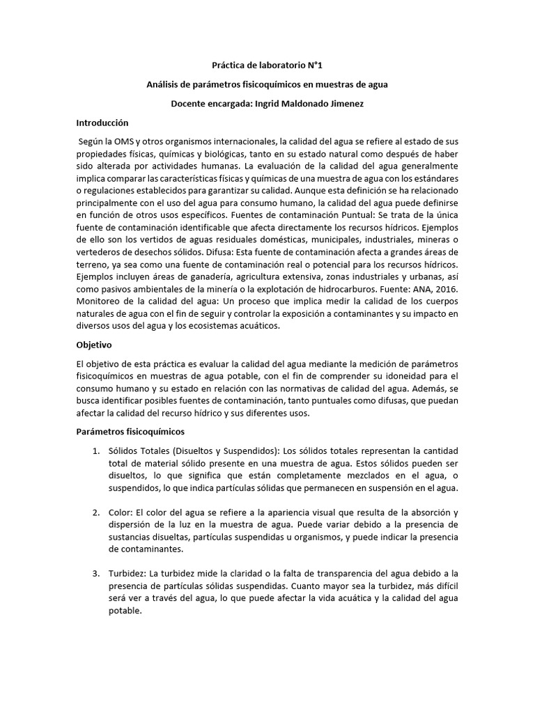 Práctica De Laboratorio 1 Pdf Agua Contaminación