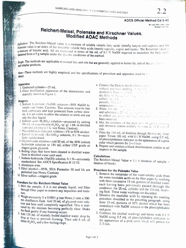 2.2 CD 5-40 Reichert-Meissl, Polenske and Kischner Values, Modified ...