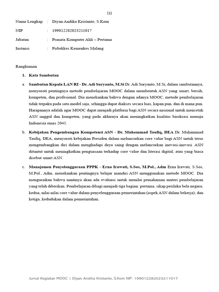JURNAL PPPK MOOC - Diyan Andika Kristanto | PDF