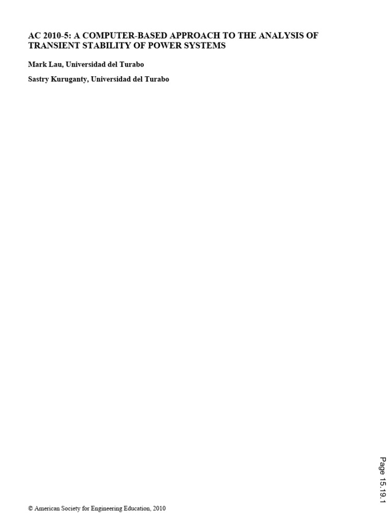 A Computer Based Approach To The Analysis of Transient Stability of ...