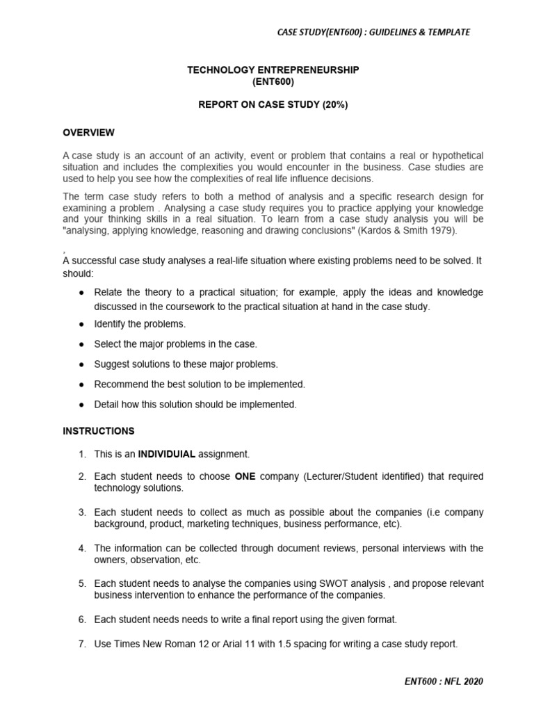ENT600 Case Study Guidelines | PDF | Swot Analysis | Knowledge