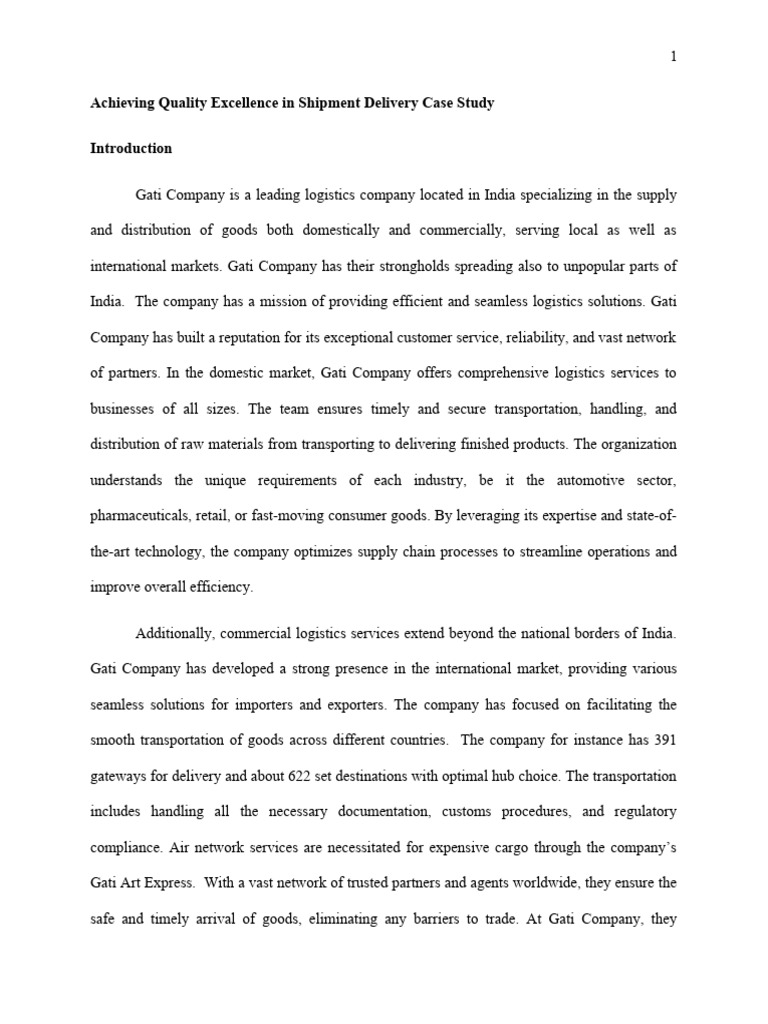 Achieving Quality Excellence in Shipment Delivery Case Study | PDF ...