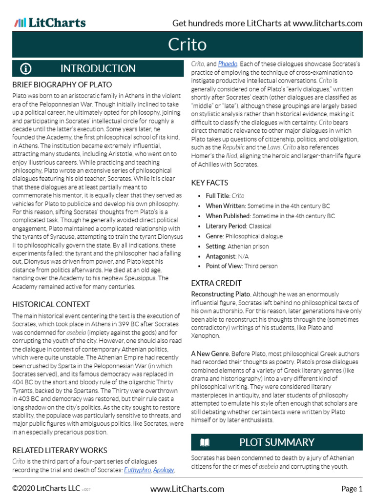 Crito LitChart | PDF | Socrates | Plato