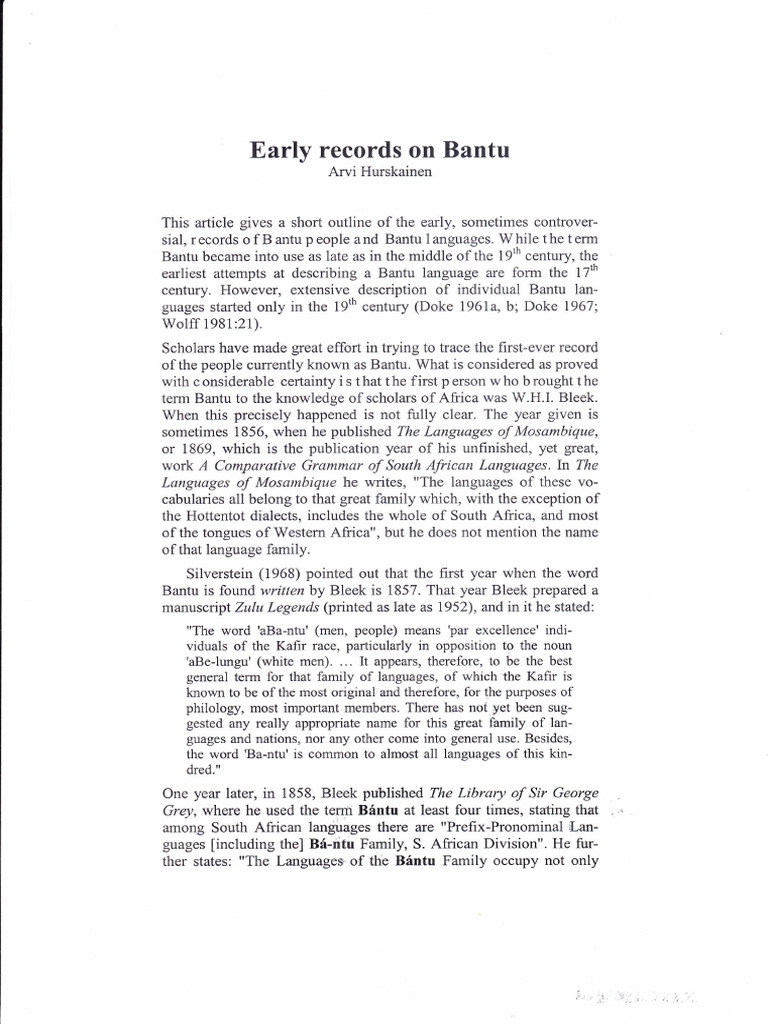 Early Records On Bantu | PDF | Linguistic Morphology | Grammar