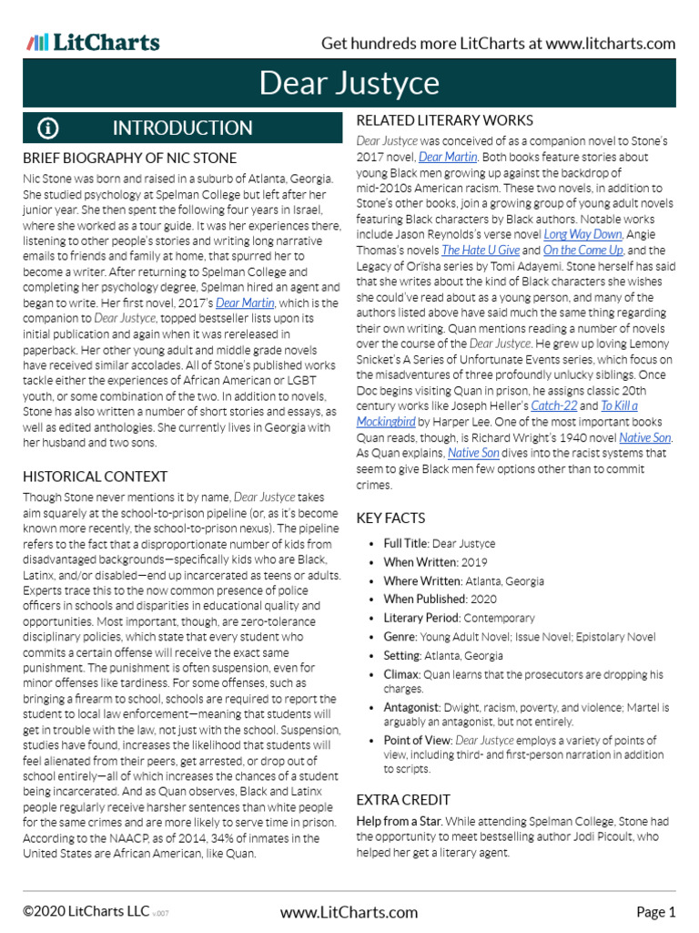 Dear Justyce LitChart | PDF | Social Science | General Fiction