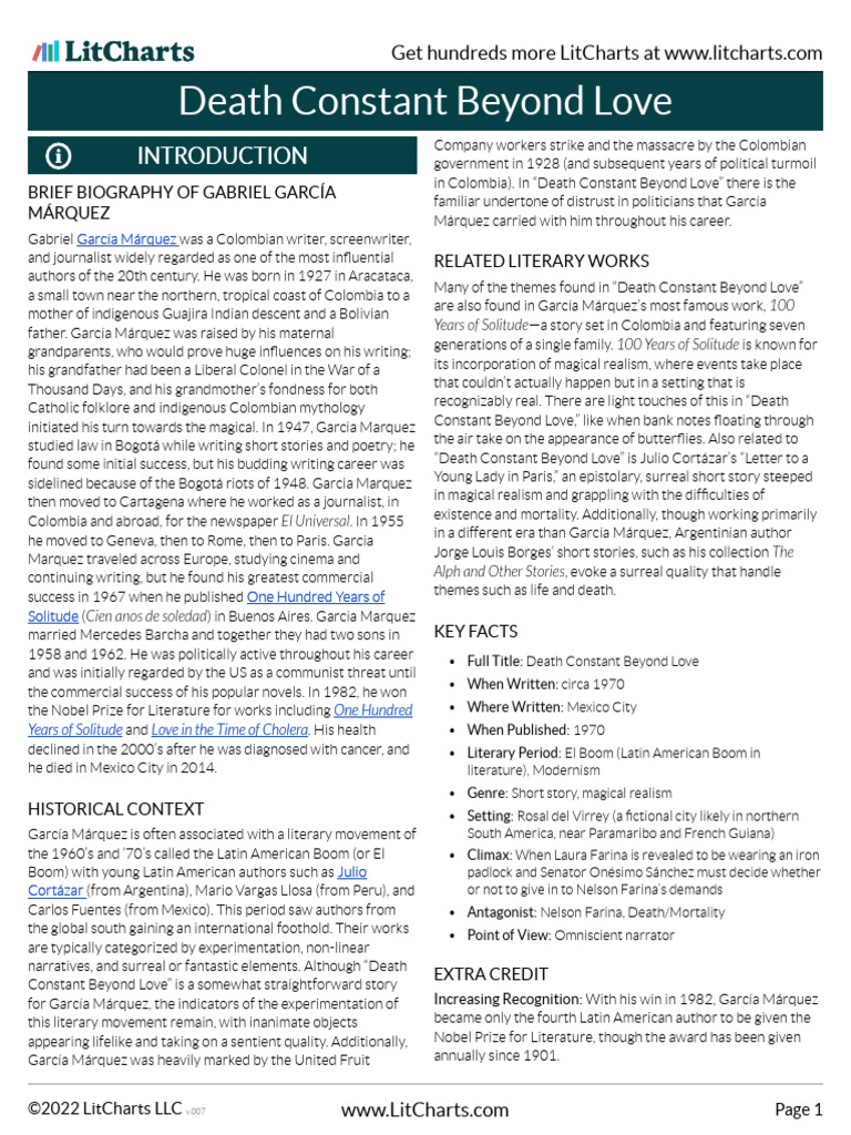 Death Constant Beyond Love LitChart | PDF | Gabriel García Márquez ...