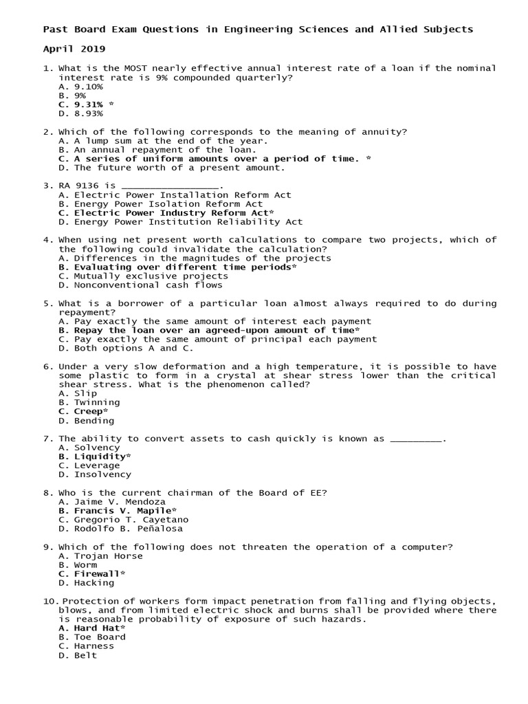 ESAS 2019 2022 Past Board Exam Questions in Engineering Sciences | PDF ...