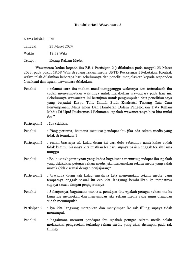 Transkrip Hasil Wawancara 2 | PDF