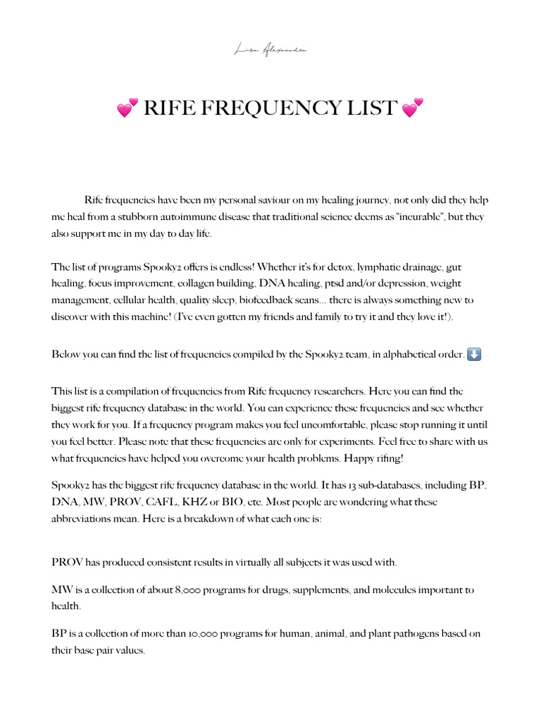 Rife Frequency List | PDF | Laser