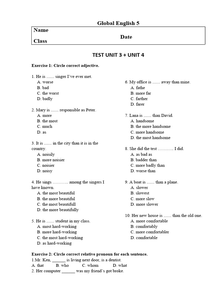 Test Unit 3 + Unit 4 Cambridge Global 5 | PDF | Cinderella