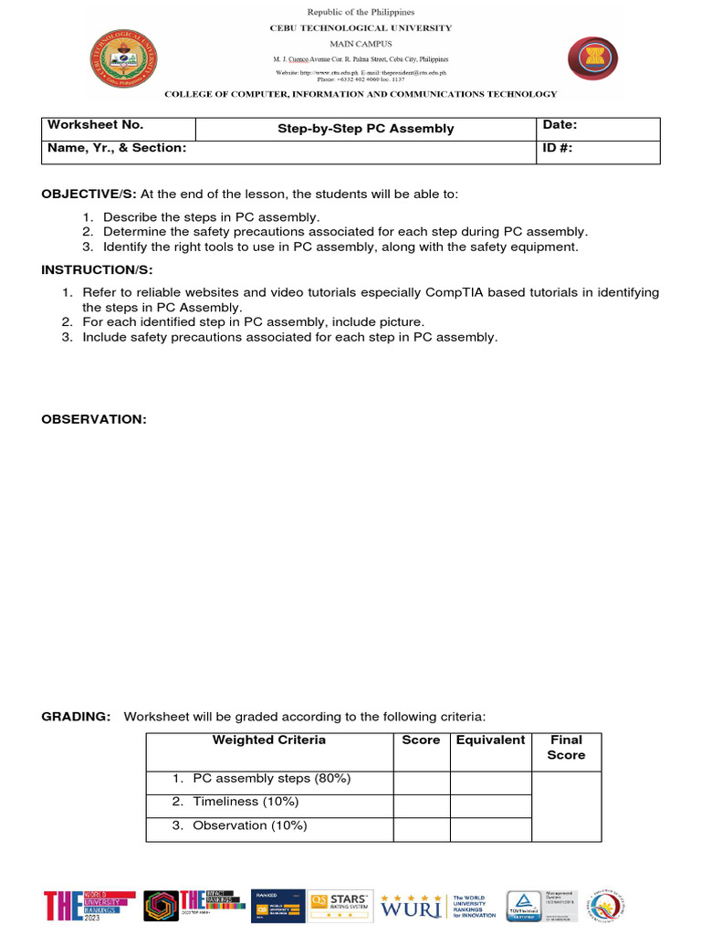 Worksheet No.4. Step-by-Step PC Assembly | PDF