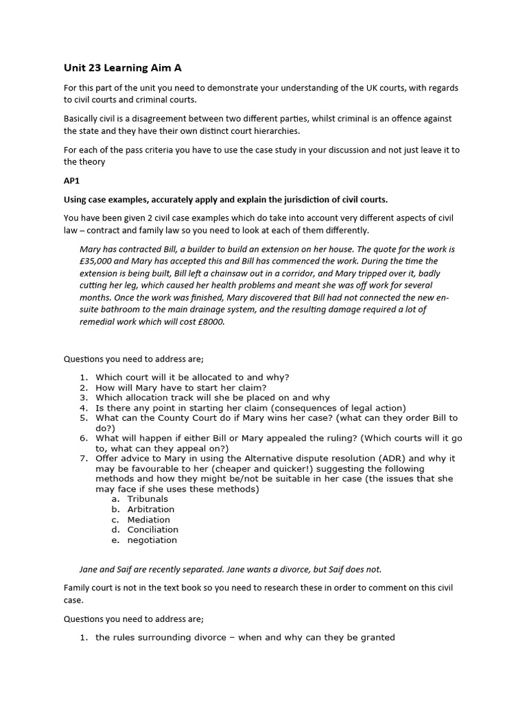 Unit 23 Learning Aim A | PDF | Alternative Dispute Resolution | Government