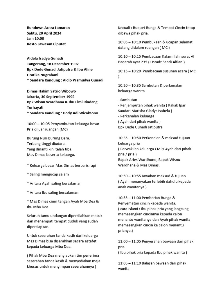 Rundown Acara Lamaran | PDF