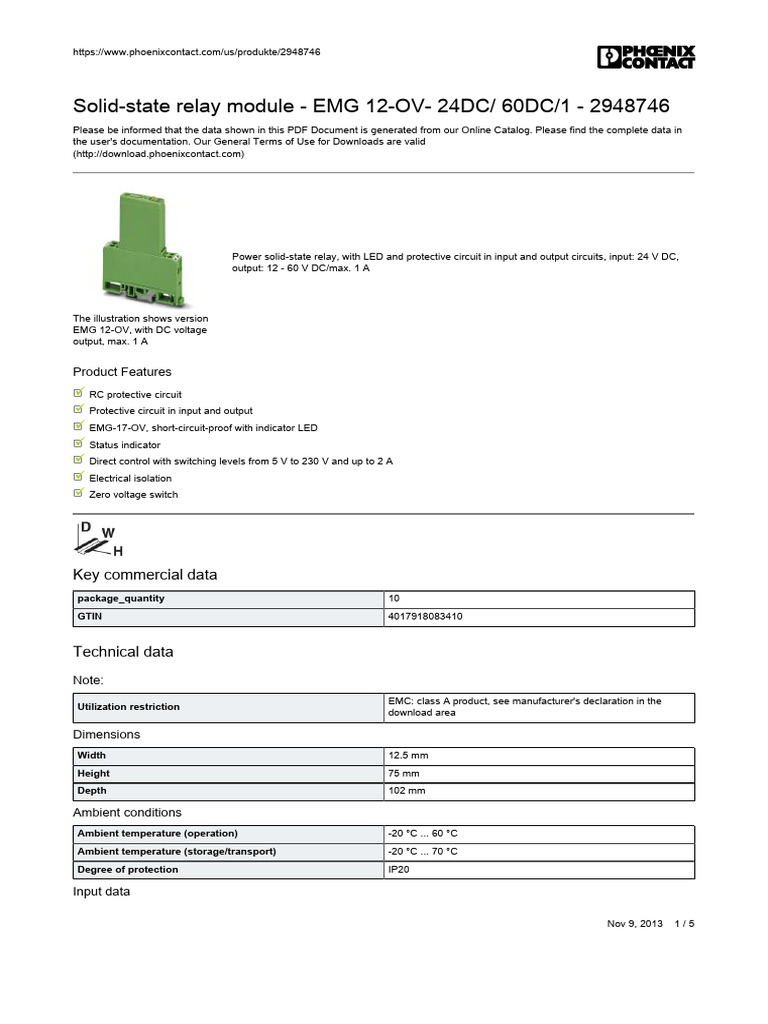 Datasheet 709627 Solid State Relay Module Emg 12 Ov 24dc 60dc1 2948746 ...