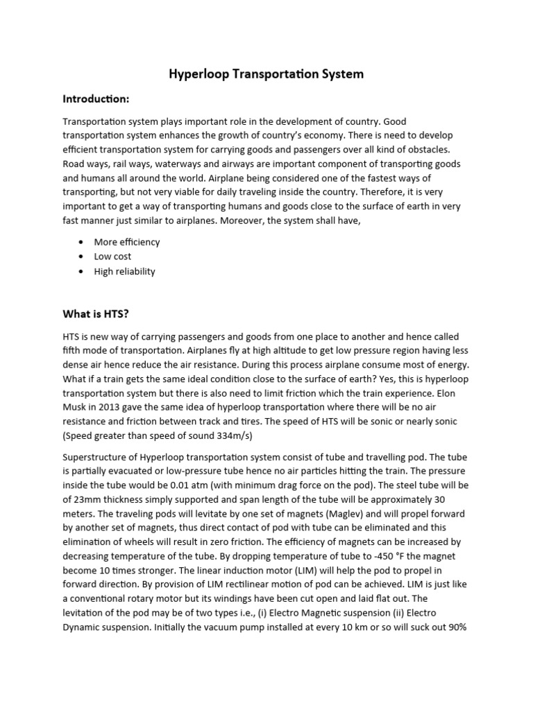 Hyperloop Transportation System | Download Free PDF | Hyperloop | Transport