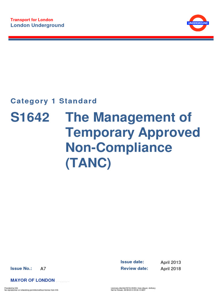 S1642 The Management of Temporary Approved Non-Compliance (TANC) | PDF | Regulatory Compliance ...