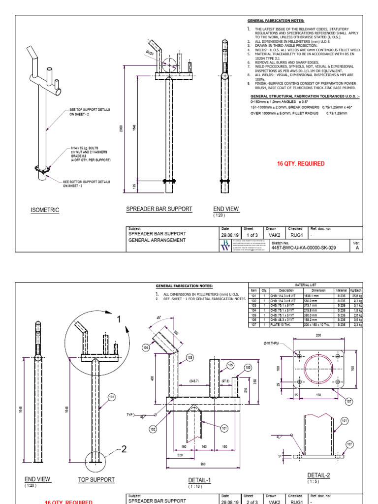 4457 Bwo U Ka 00000 SK 029 Ver A Spreader Bar Support | PDF | Industrial Processes | Mechanical ...