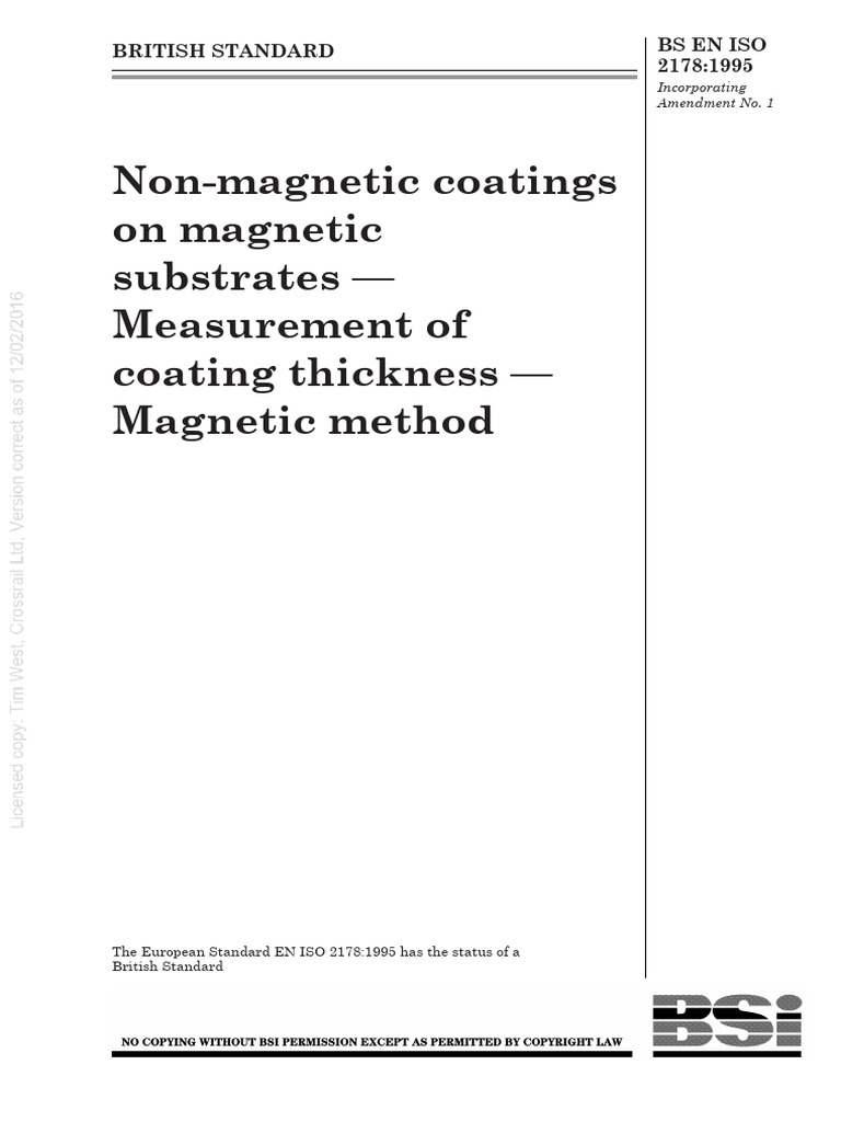 British Standard Non Magnetic Coating Substrates Measurement of Coating ...