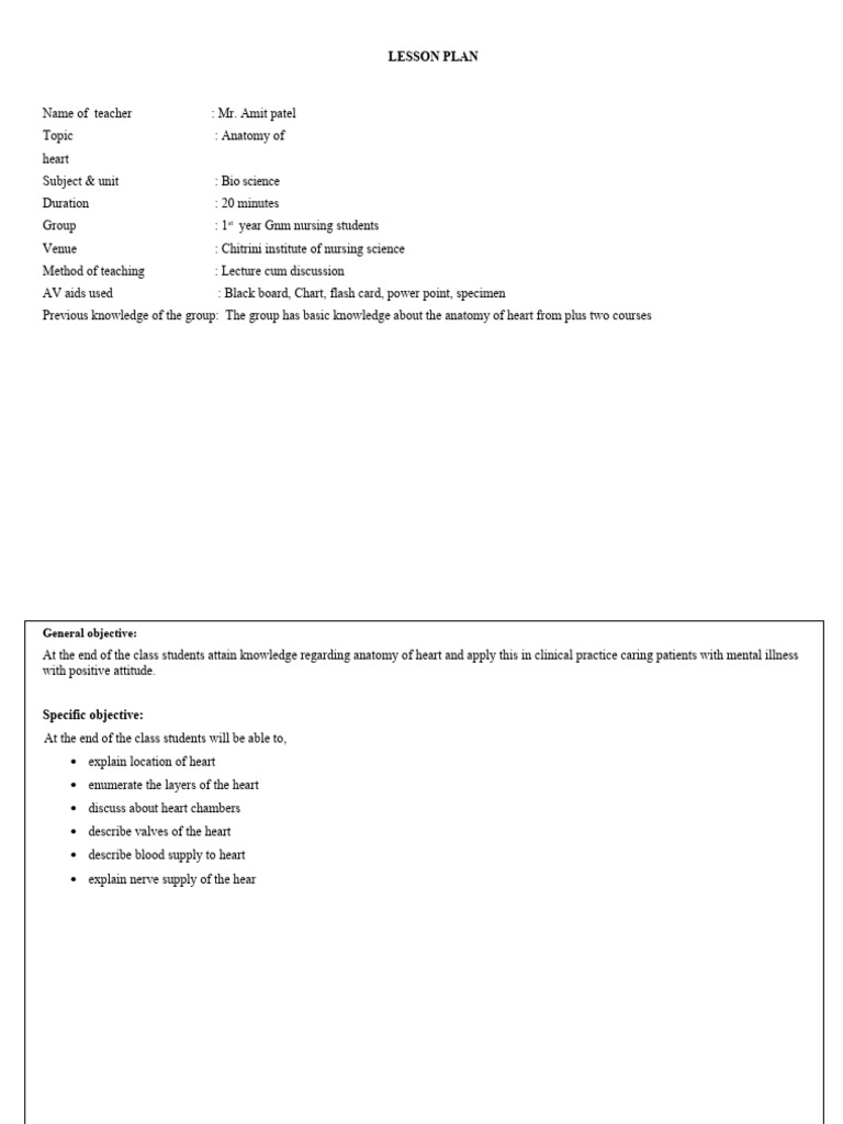 Lesson Plan Heart | Download Free PDF | Heart Valve | Coronary Circulation