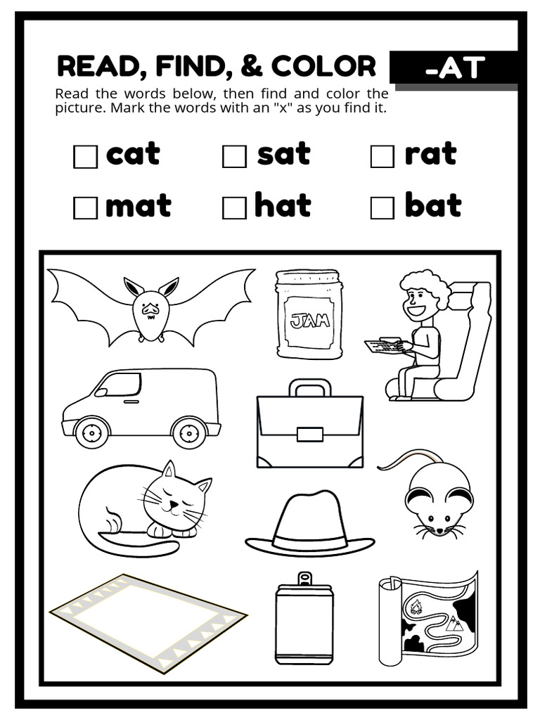 Read, Find, And Color CVC at Word Family Worksheet | PDF