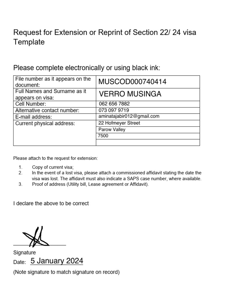 Section 22/24 Visa Extension Request Form | PDF