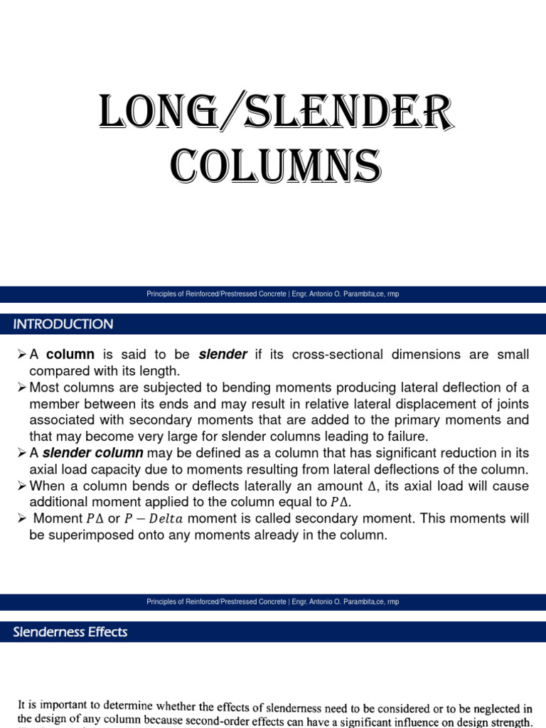 LONG - SLENDER - COLUMNS RC | PDF | Column | Bending