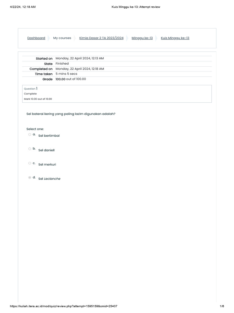 Kuis Minggu Ke-13 - Attempt Review | PDF | Metode & Bahan Ajar | Sains & Matematika