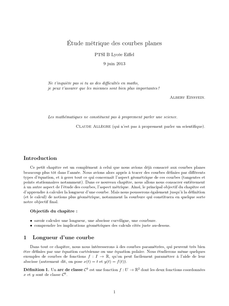 Longueur des courbes paramétrées | PDF | Courbe | Géométrie différentielle