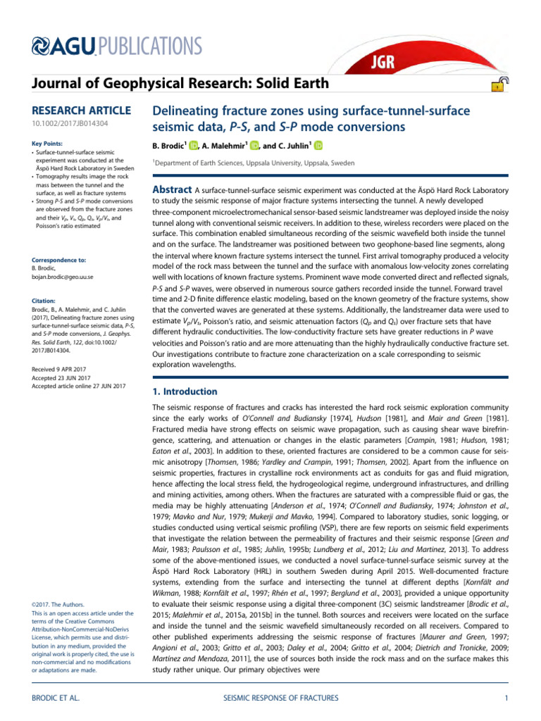 Delineating Fracture Zones Using Surface Tunnel Surface Seismic Data P