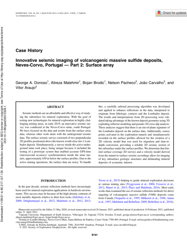 Innovative seismic imaging of volcanogenic massive sulfide deposits, Neves-Corvo, Portugal ...