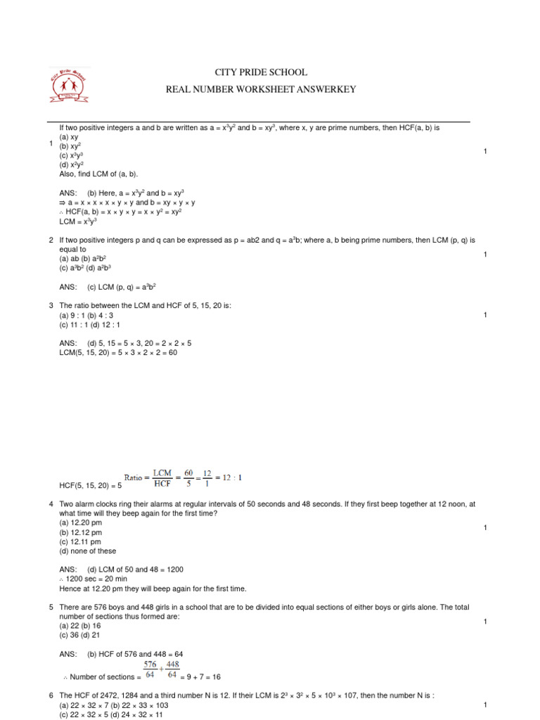 Real Number Worksheet Answerkey | PDF | Factorization | Numbers