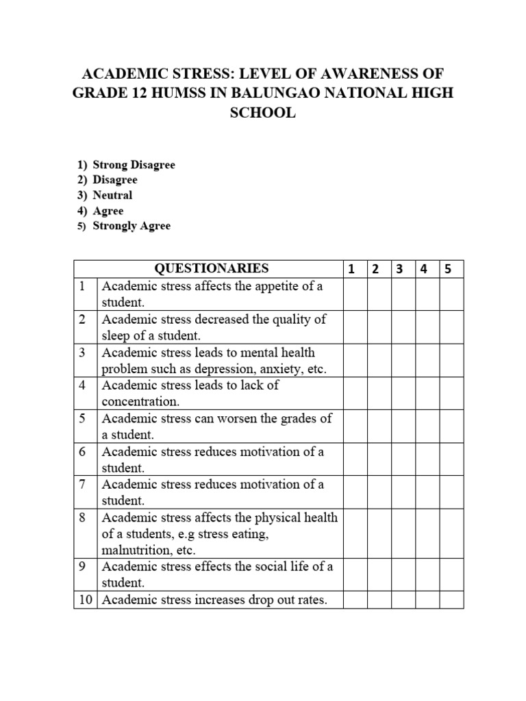 Academic Stress Survey | PDF