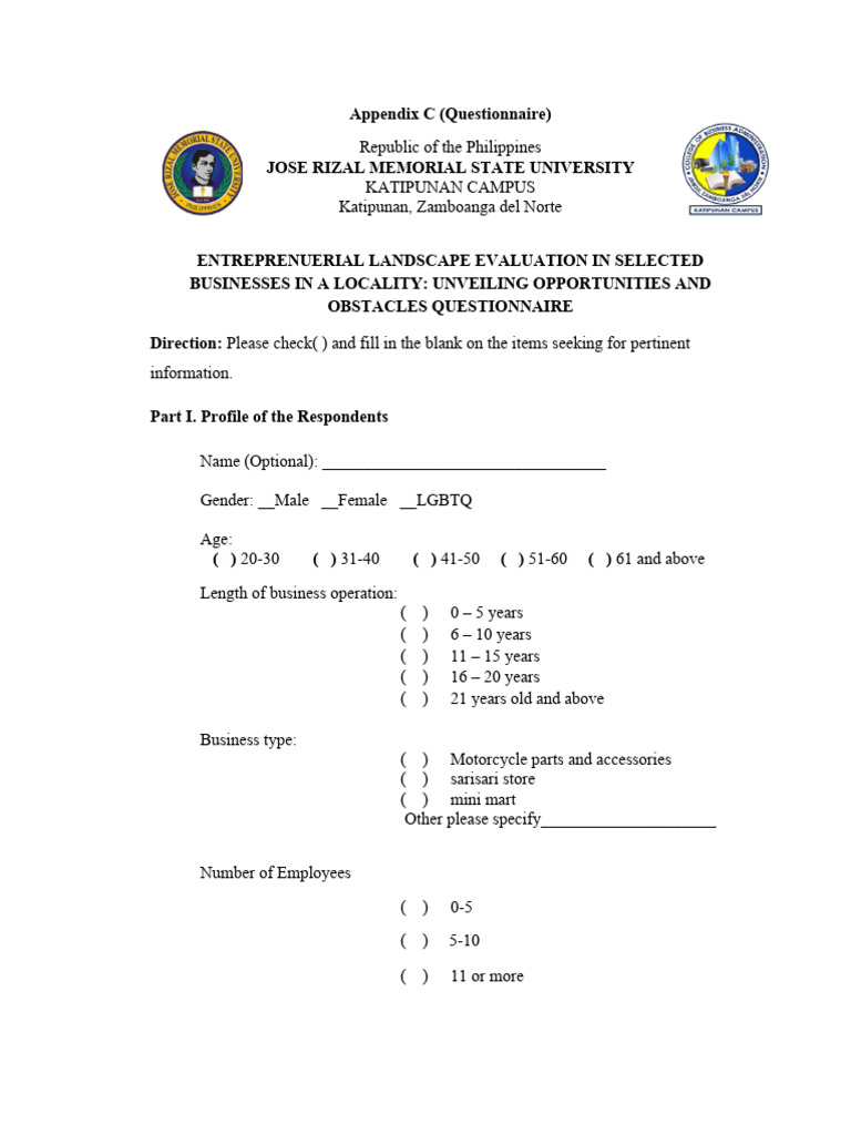 Questionnaire Edited 1 | PDF | Entrepreneurship | Business