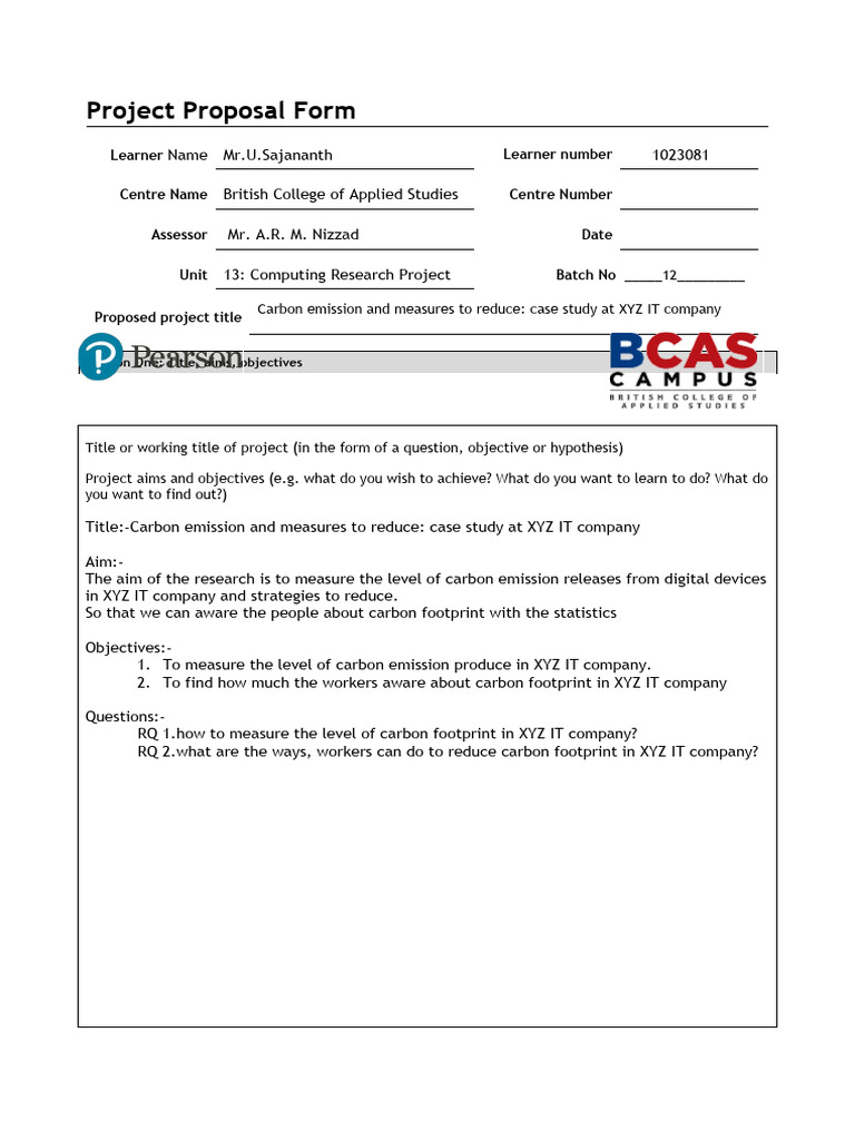 Project Proposal Form - Template | PDF | Carbon Footprint | Earth Sciences