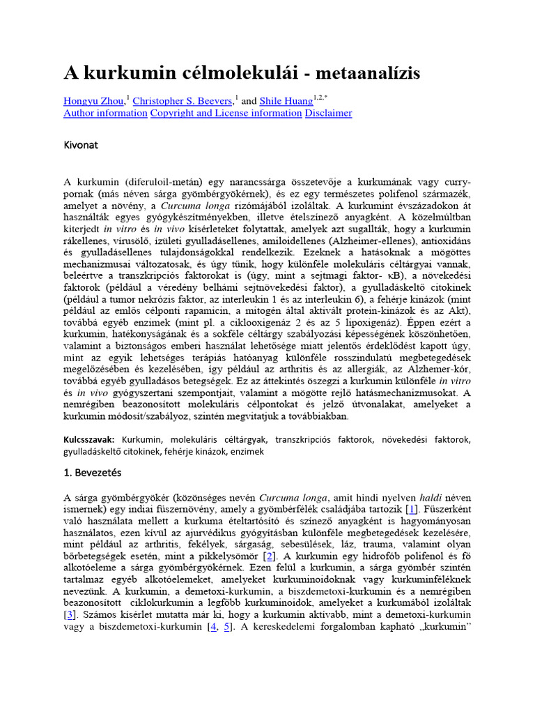 Christopher S. Beevers: A Kurkumin Célmolekulai | PDF