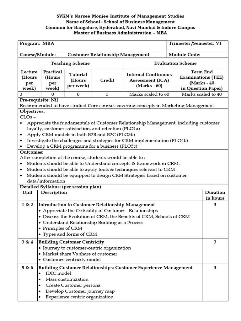MBA CRM Course Overview | PDF | Customer Relationship Management ...